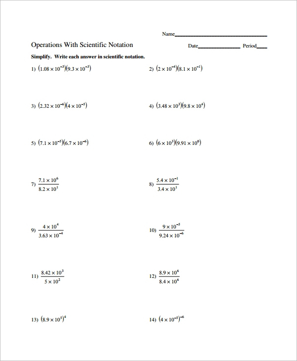 Scientific Notation Multiplication And Division Worksheet