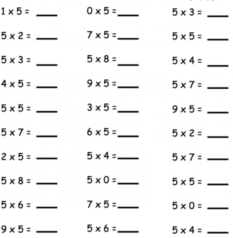 5s Multiplication Fluency Worksheet Multiplication Worksheets