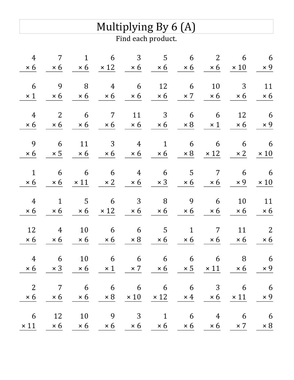 Multiplication 6 Worksheet Multiplication Worksheets