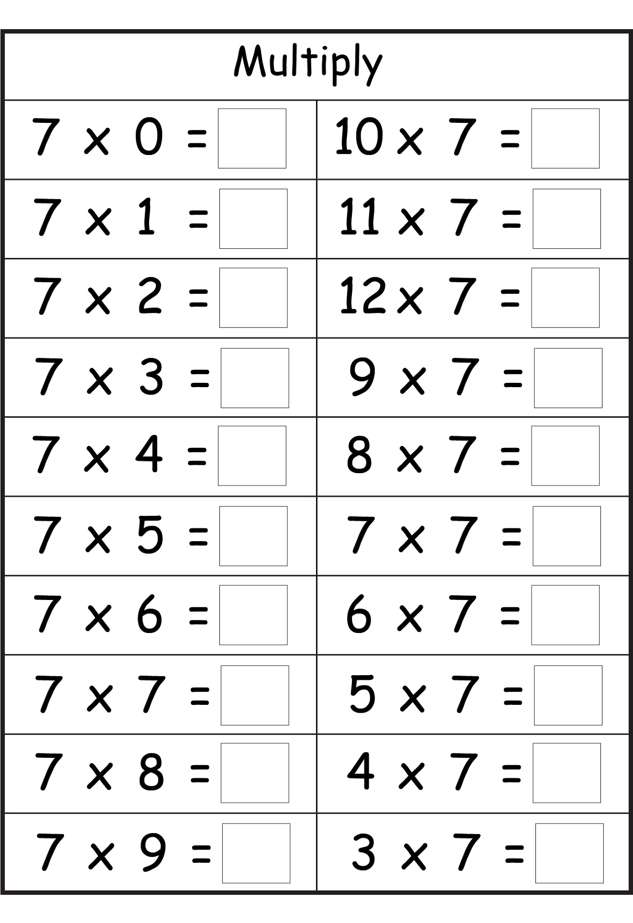 Multiplication Worksheets 7 Multiplication Worksheets
