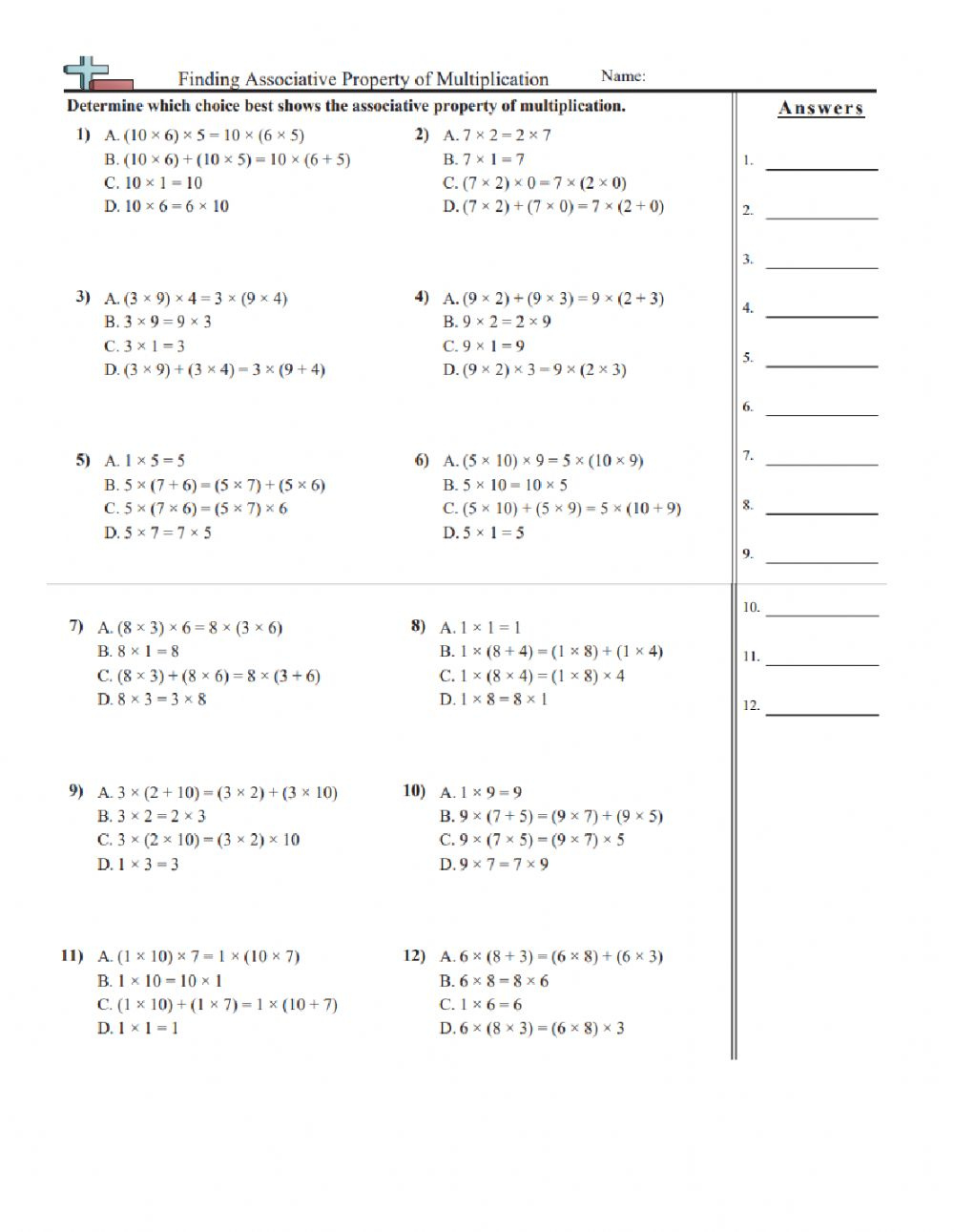 Multiplication Associative Property Worksheets Multiplication Worksheets Multiplication Associative Property Worksheets Multiplication Worksheets