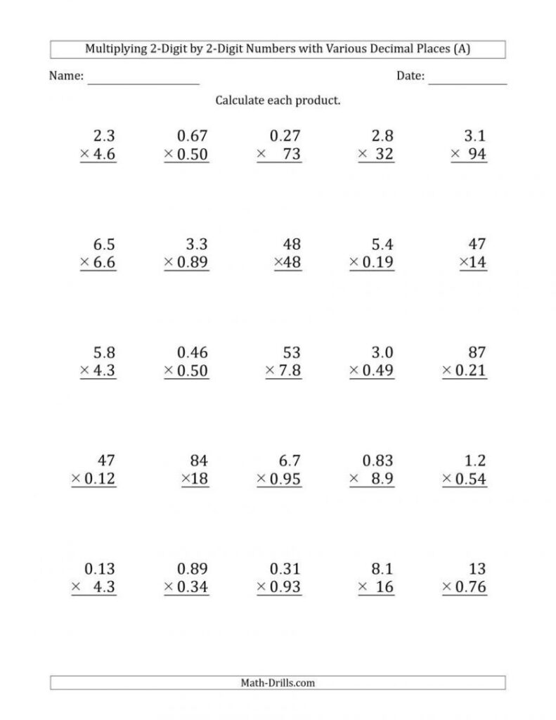 Decimal Multiplication Worksheets Grade 6 – Multiplication Worksheets