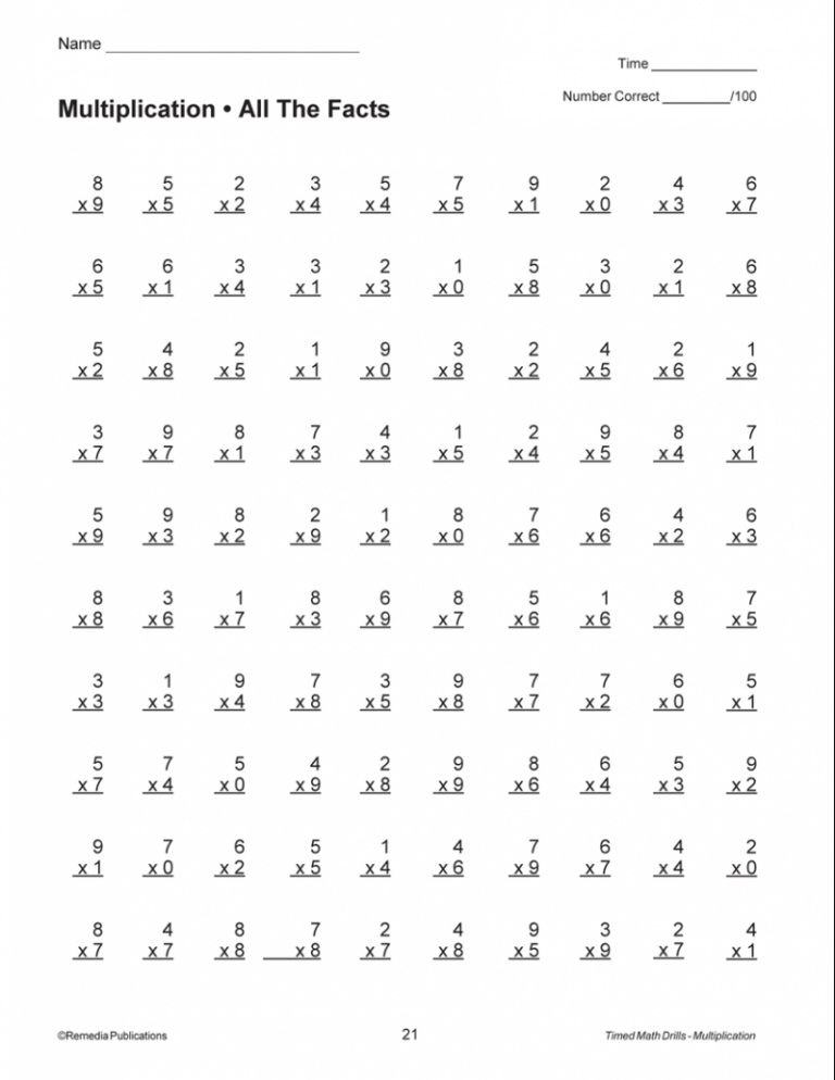 Math Drills Multiplication Free | Multiplication Worksheets