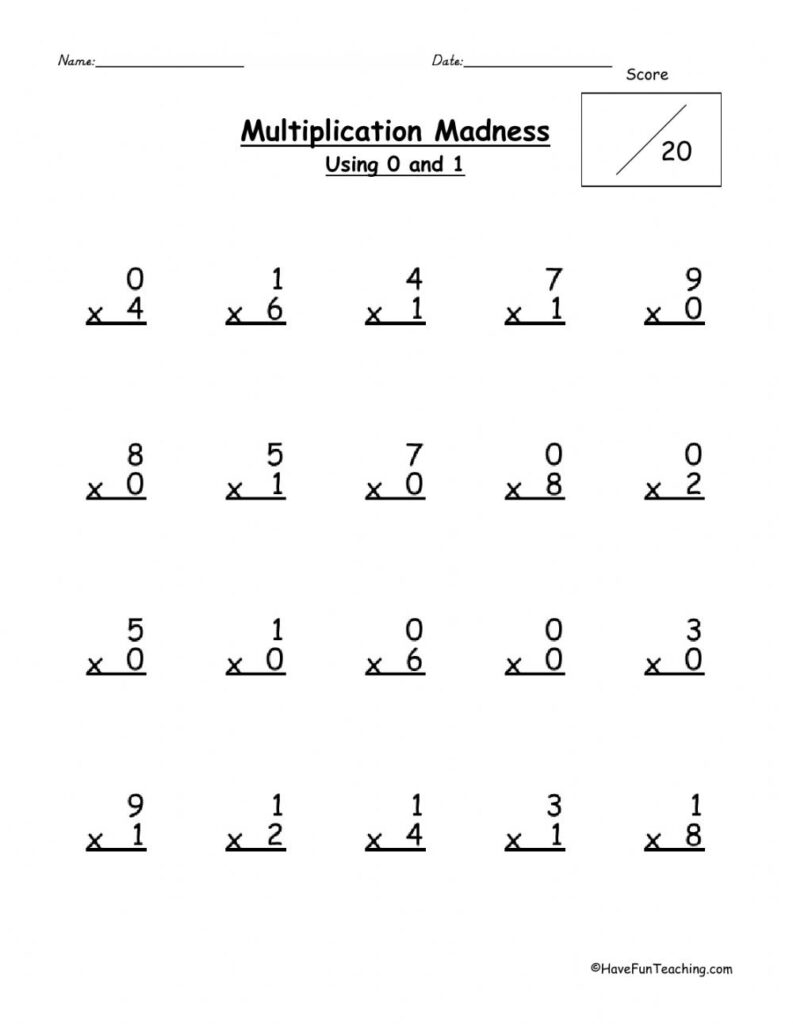 Multiplication Facts 0 1 Worksheet | Multiplication Worksheets