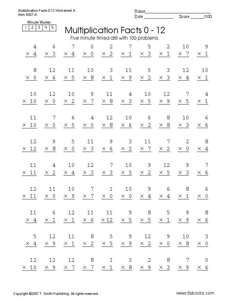 Multiplication Worksheets 0 12 Multiplication Worksheets