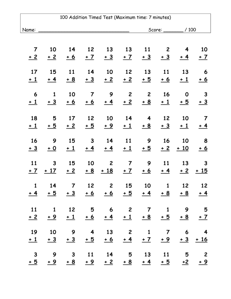 Multiplication Worksheets 100 Problems Times Tables Worksheets ...