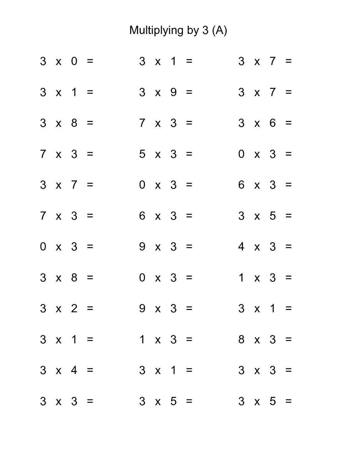 Multiplication By 3 Worksheets Multiplication Worksheets Multiplication By 3 Worksheets Multiplication Worksheets