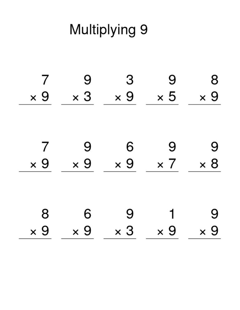Multiplication Of 9 Worksheets | Multiplication Worksheets