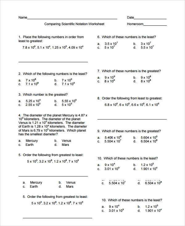 Scientific Notation Worksheet Multiplication And Division 