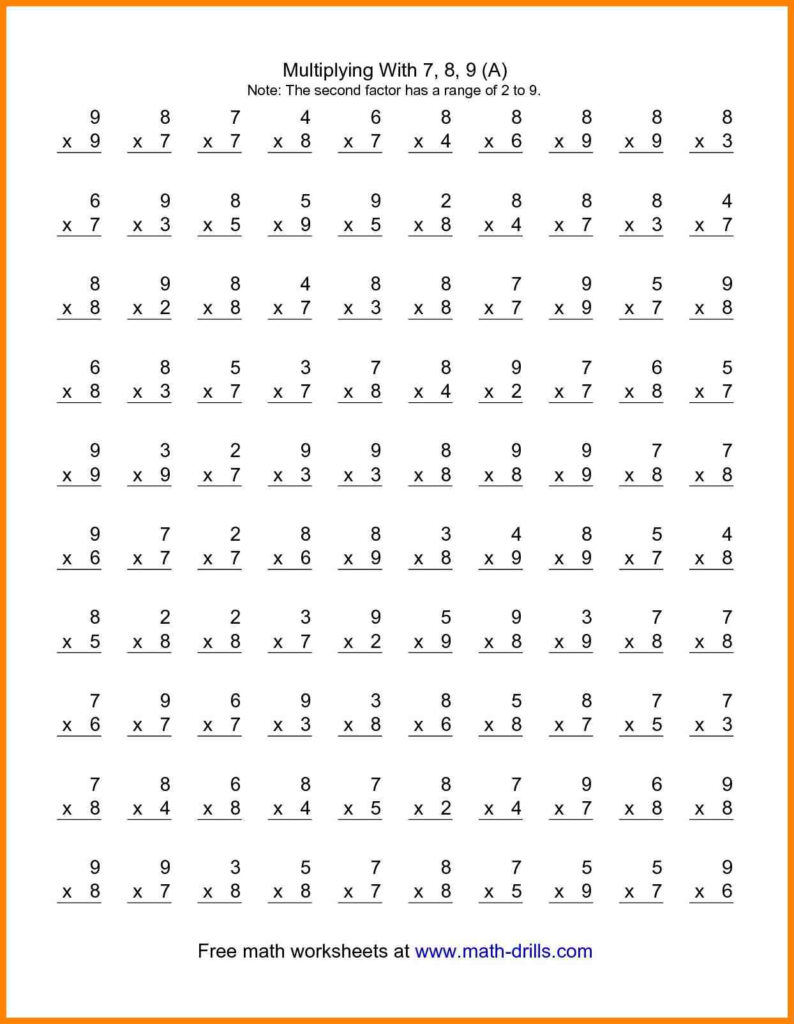 Printable 100 Multiplication Facts Timed Test PrintableMultiplication ...