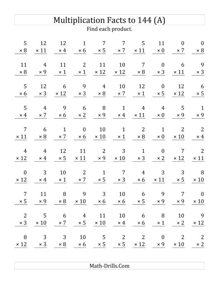 Printable Multiplication Drills Timed PrintableMultiplication ...