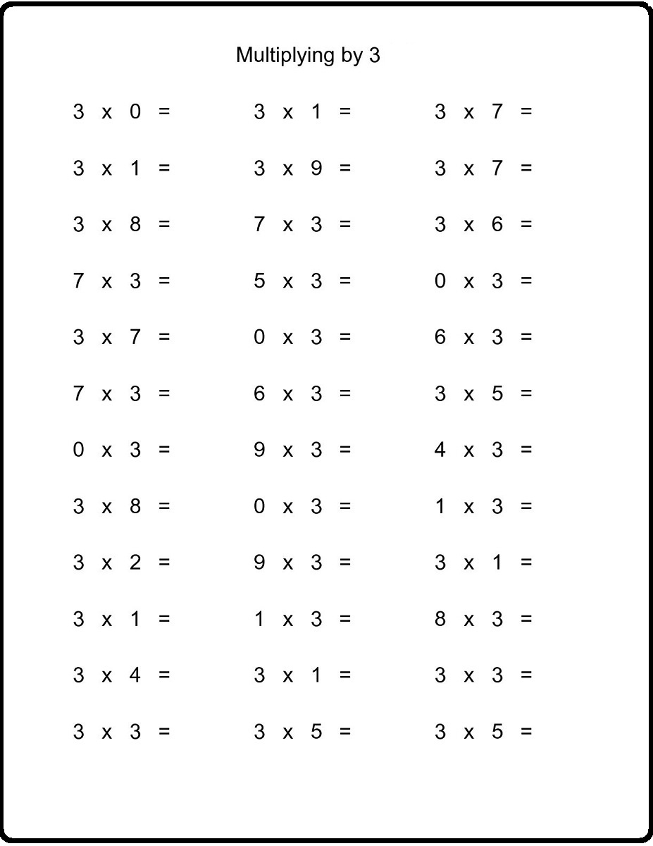 Multiplication Table Worksheets 3 Multiplication Worksheets