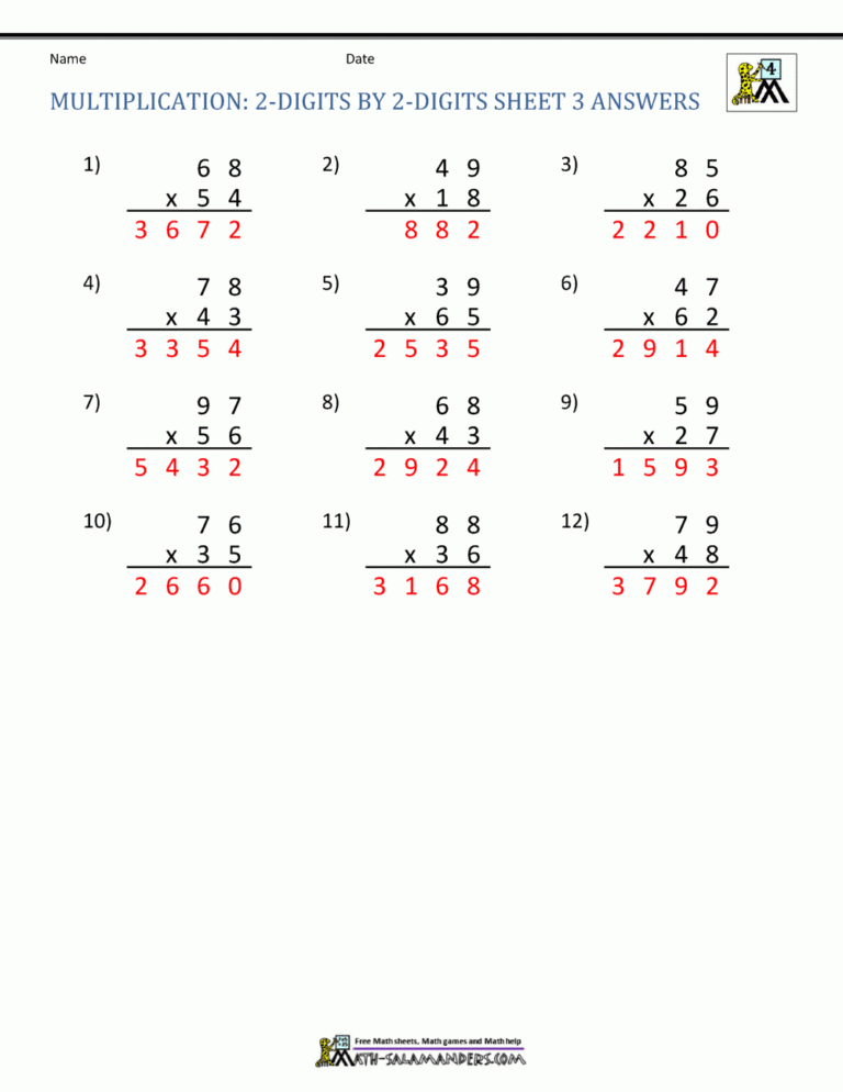 Free 2 Digit Multiplication Worksheets | Multiplication Worksheets