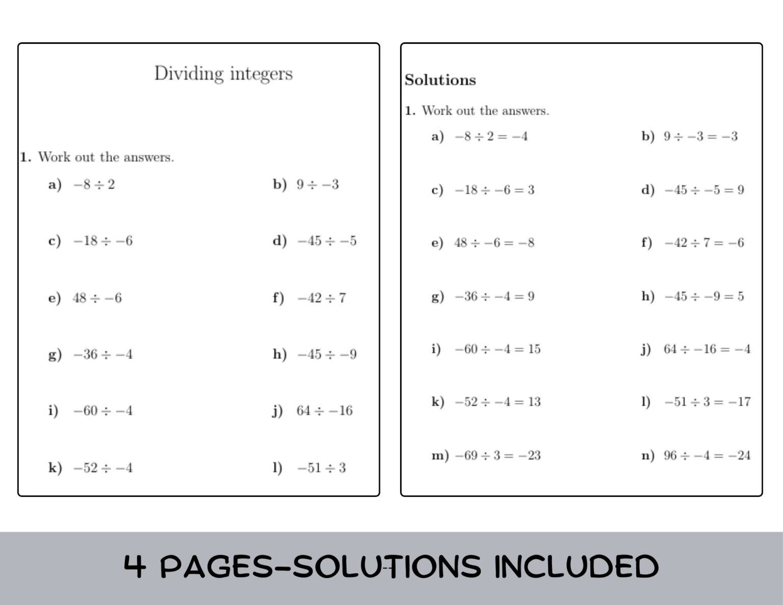 Worksheet On Multiplication and Division of Integers | Multiplication ...