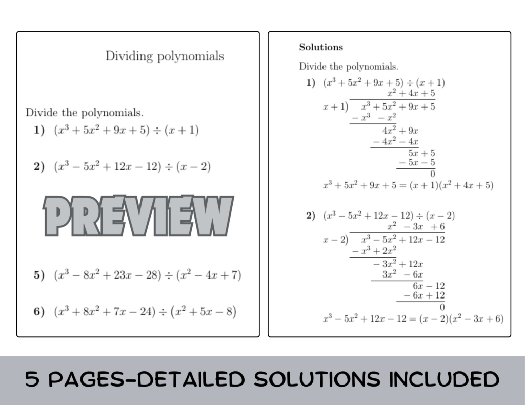 Multiplication and Division of Polynomials Worksheet | Multiplication ...