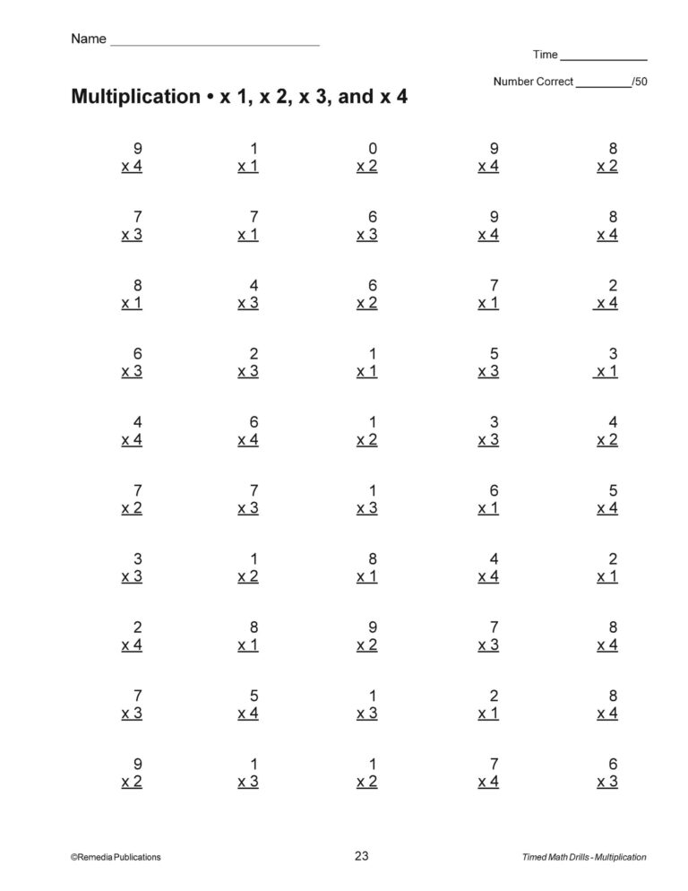 Multiplication Timed Test Worksheets | Multiplication Worksheets