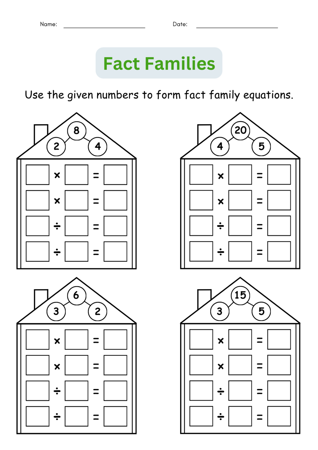 Fact Families For Multiplication and Division Worksheets ...