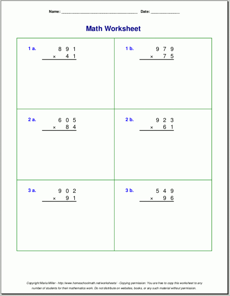 Free Printable Multiplication Worksheets Grade 5 | Multiplication ...