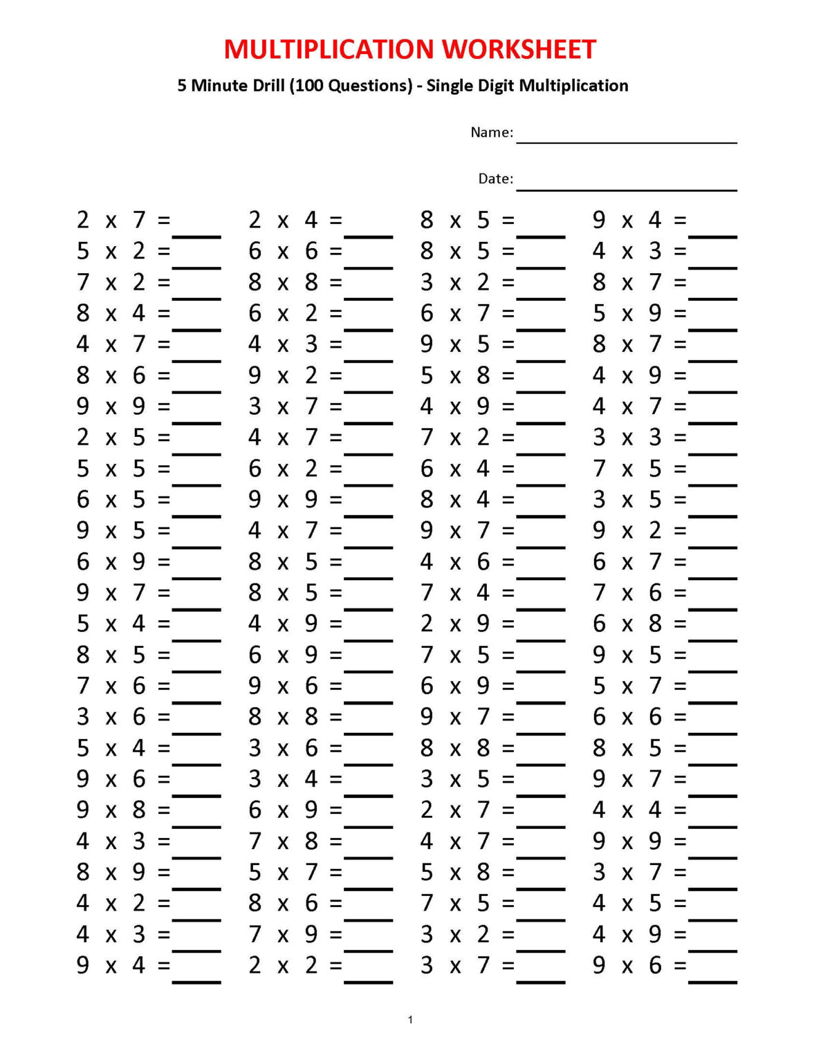 Multiplication Mad Minute Worksheets | Multiplication Worksheets