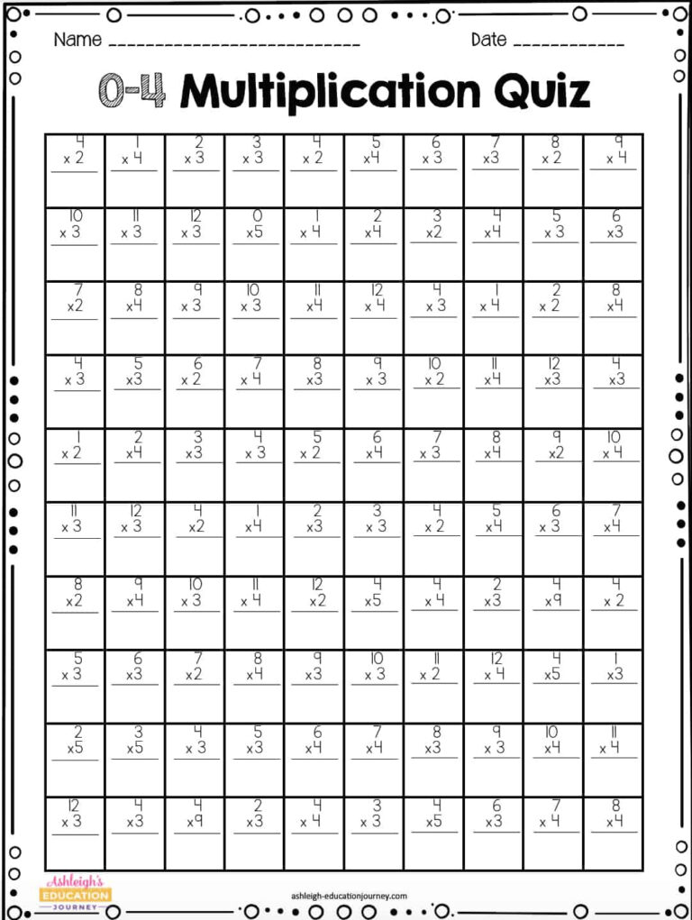 100 Question Multiplication Test | Multiplication Worksheets
