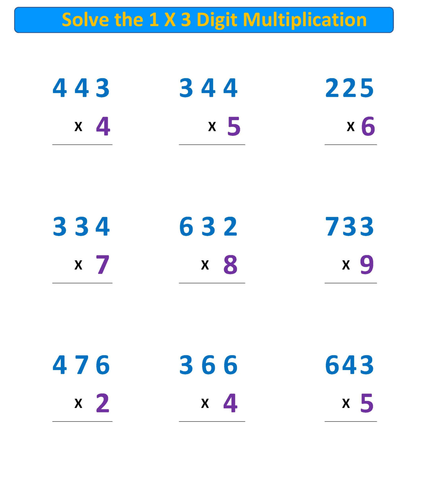3 by 1 Digit Multiplication Worksheets | Multiplication Worksheets