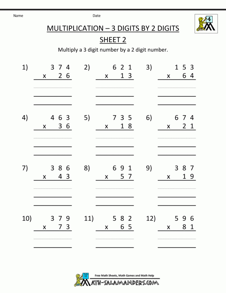 Multiplication Worksheet For Grade 4 3 Digit Number | Multiplication ...