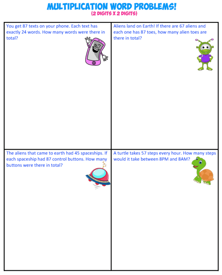 2-Digit by 2-Digit Multiplication Word Problems Worksheets ...