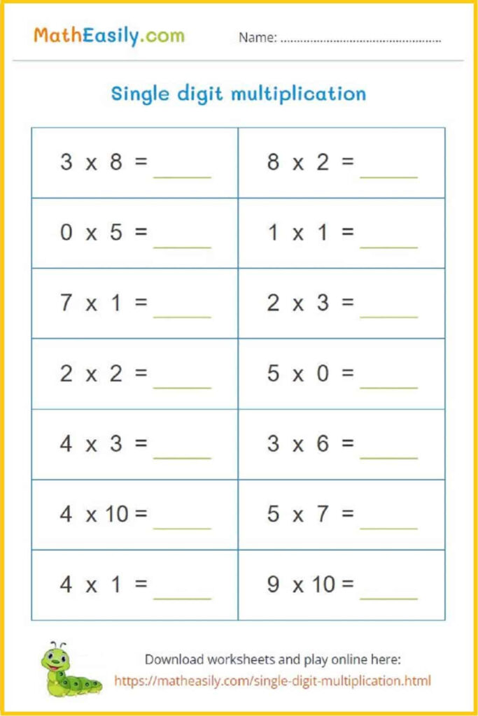 Single Digit Multiplication Worksheets Free Printable | Multiplication ...