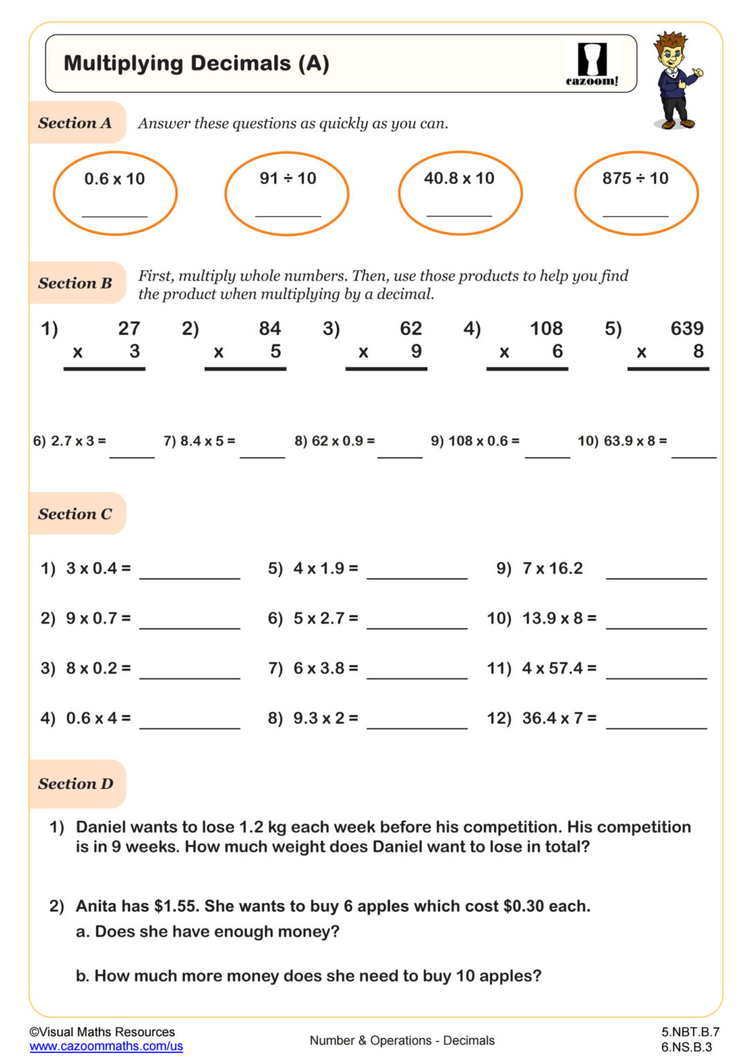 Multiplication of Decimals Worksheets with Answers | Multiplication ...