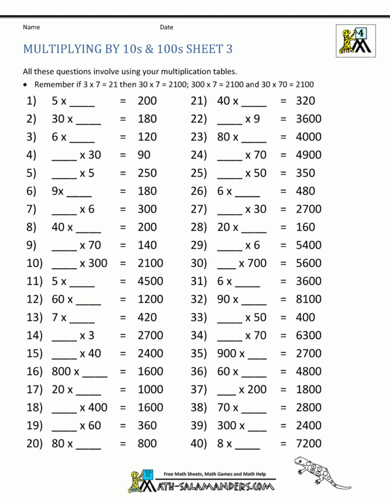 Multiplying with Multiples of 10 Worksheets | Multiplication Worksheets