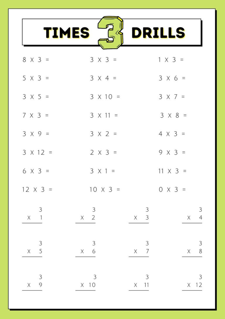 Multiplication 3 Times Table Worksheet | Multiplication Worksheets