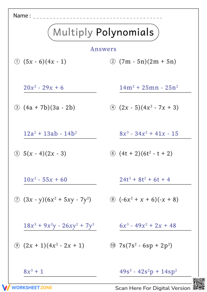 Multiplication of Monomials Worksheet | Multiplication Worksheets