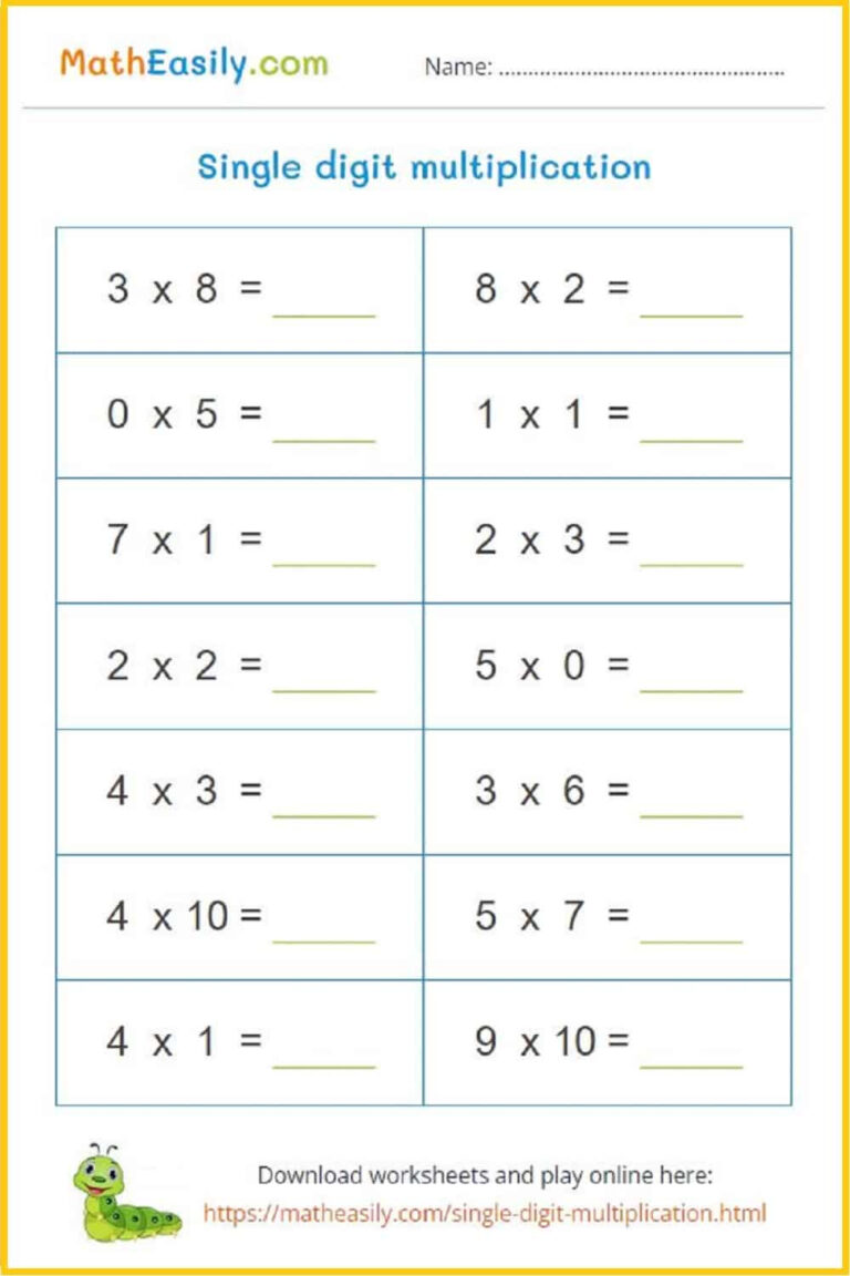 Multiplication Double Digit by Single Digit Worksheets | Multiplication ...