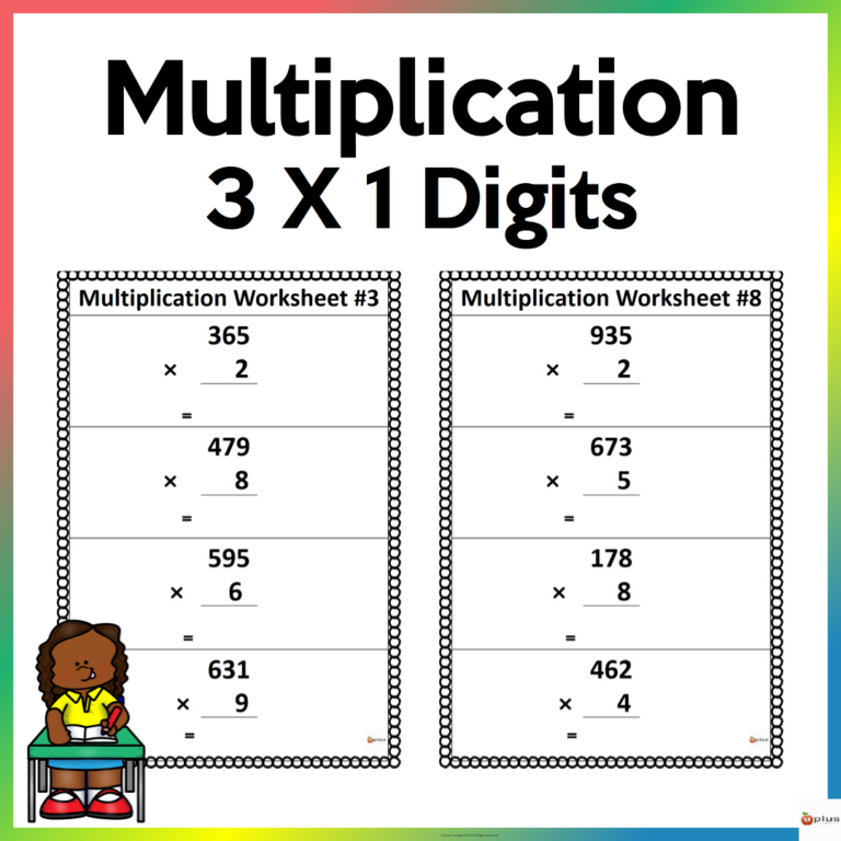 Multiplication Three Digit by One Digit Worksheet | Multiplication ...